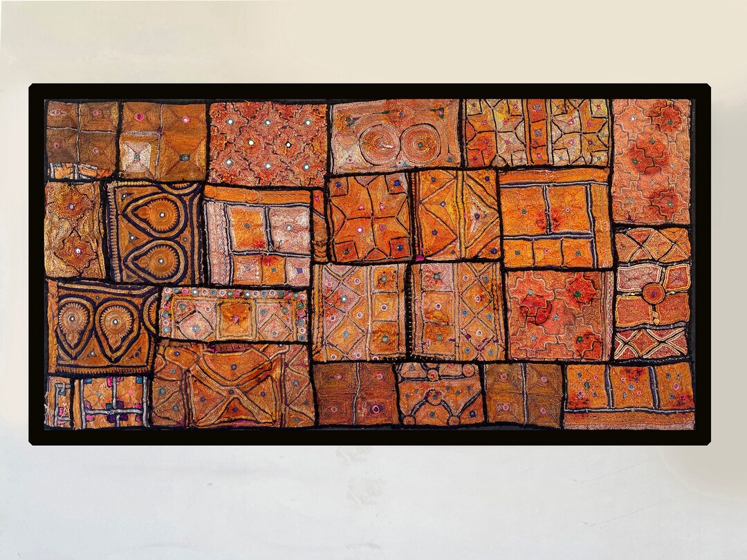Vintage Bohemian Patchwork Tapestry: Embroidered Zari Wall Decor (25 X ...