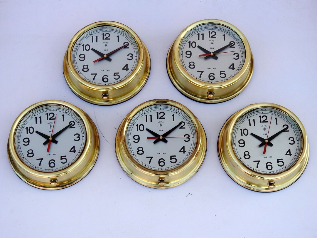 All Brass Set of 05 Vintage Maritime Slave Wall Clock Vintage ...