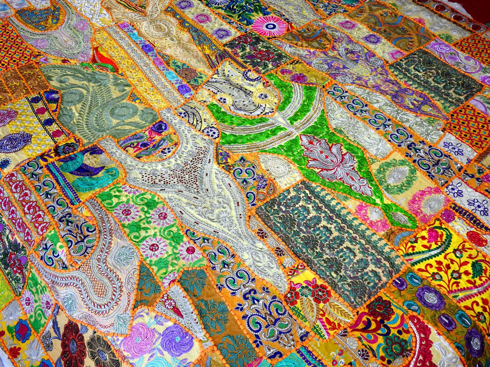 Vintage Bohemian Patchwork Bedspread Throw Bed Cover Cotton | Etsy