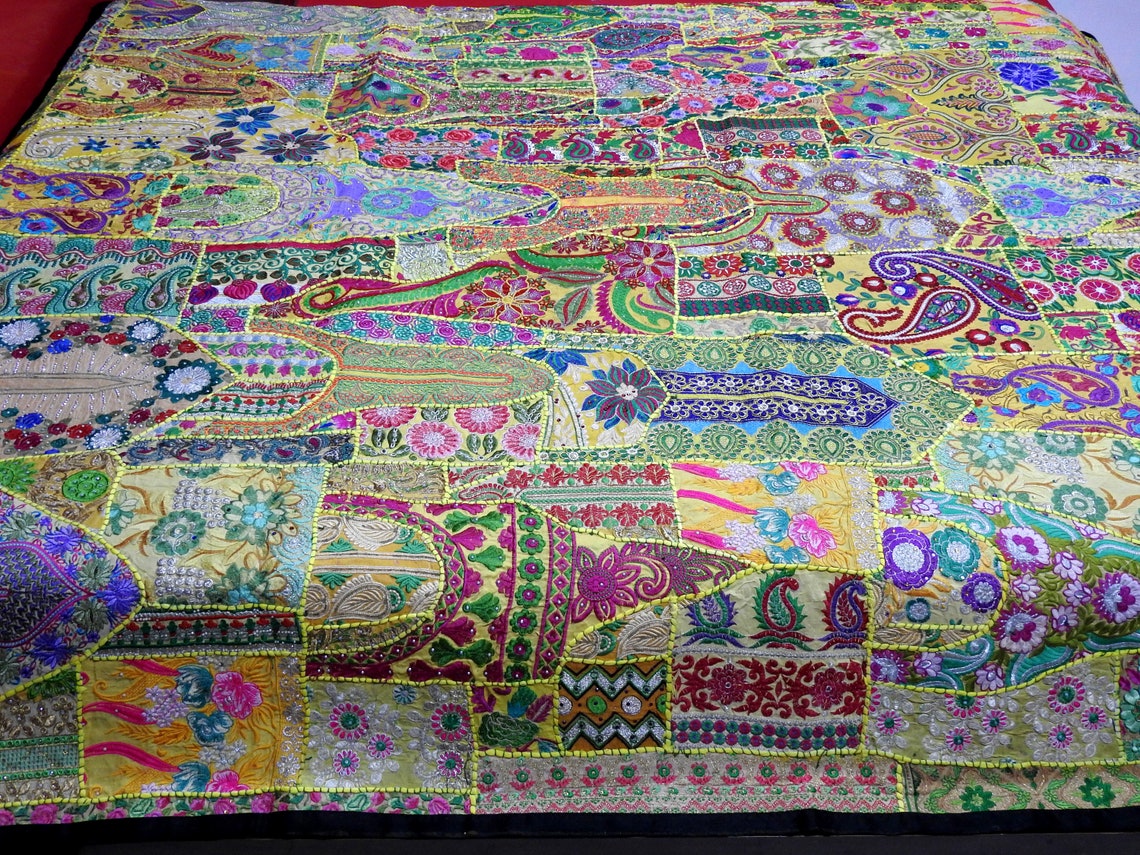 Vintage Bohemian Patchwork Bedspread Throw Bed Cover Cotton - Etsy
