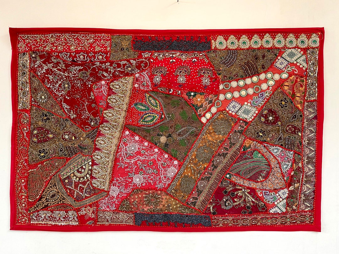 Indian Heavy Embroidered Wall Hanging Zari Sequence Work Tapestry ...