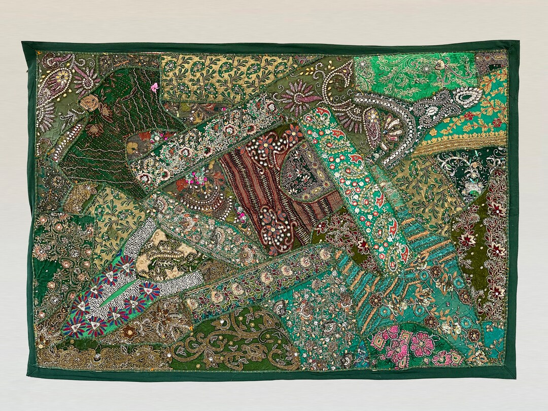 Indian Heavy Embroidered Wall Hanging Zari Sequence Work Tapestry ...