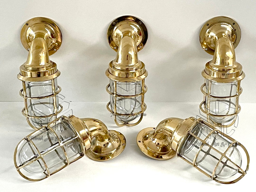 Nautical Maritime Brass Caged Light Passageway Bulkhead Ship Industrial ...