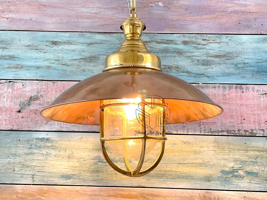 Nautical Brass Hanging Light: Copper Shade, Industrial Ship Lamp - Etsy