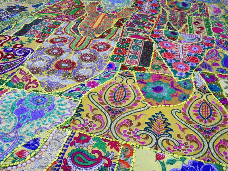 Vintage Bohemian Patchwork Bedspread Throw Bed Cover Cotton - Etsy