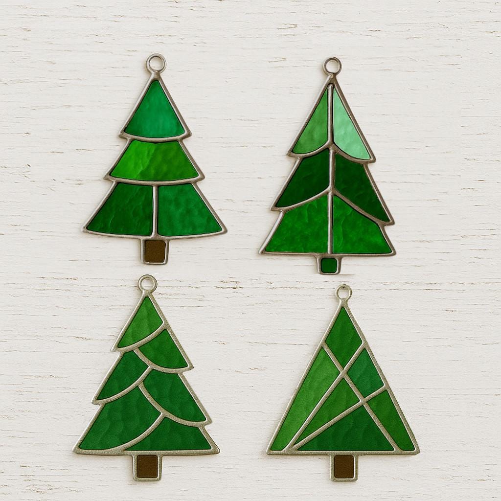 Stained Glass Christmas Tree Pattern Set of 4 – DIY Holiday Suncatcher ...
