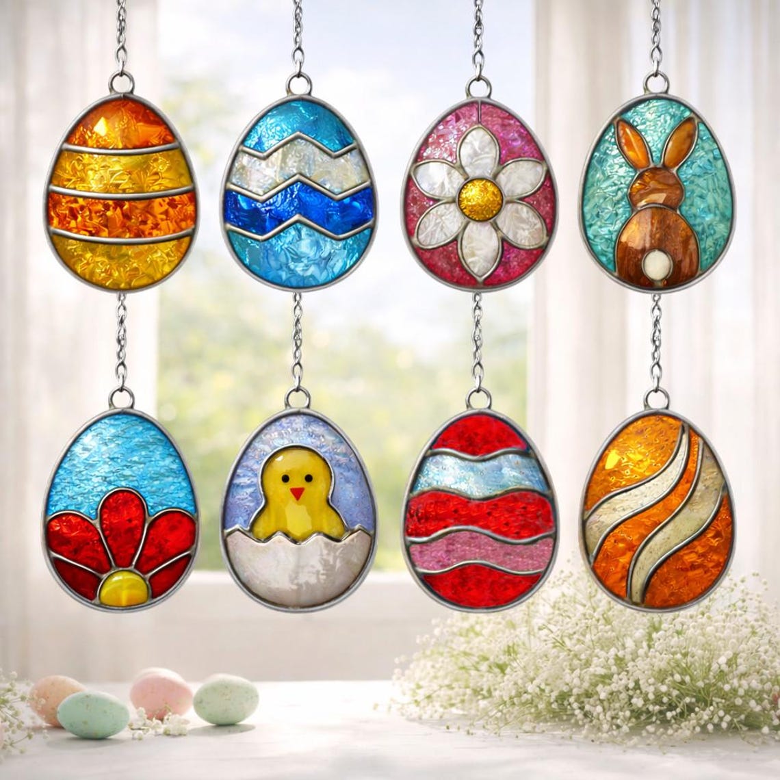 Easter Eggs Stained Glass Pattern Set – Bunny, Chick, Floral and ...