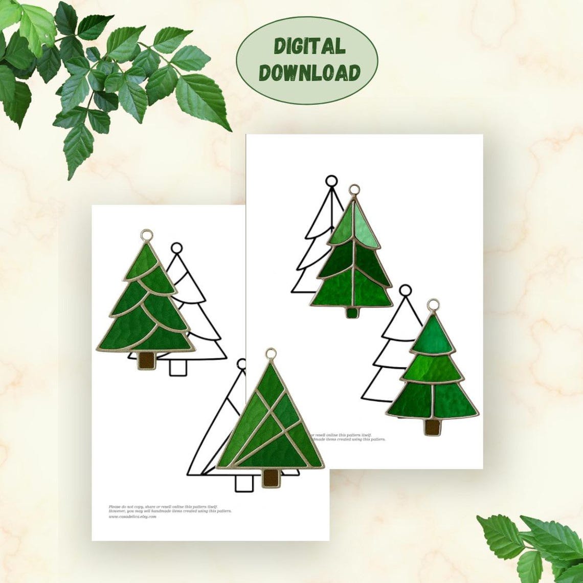 Stained Glass Christmas Tree Pattern Set of 4 – DIY Holiday Suncatcher ...