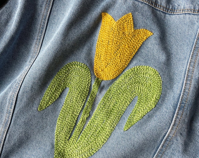 Spring Tulips Denim Jacket Punch Needle Embroidery - Etsy