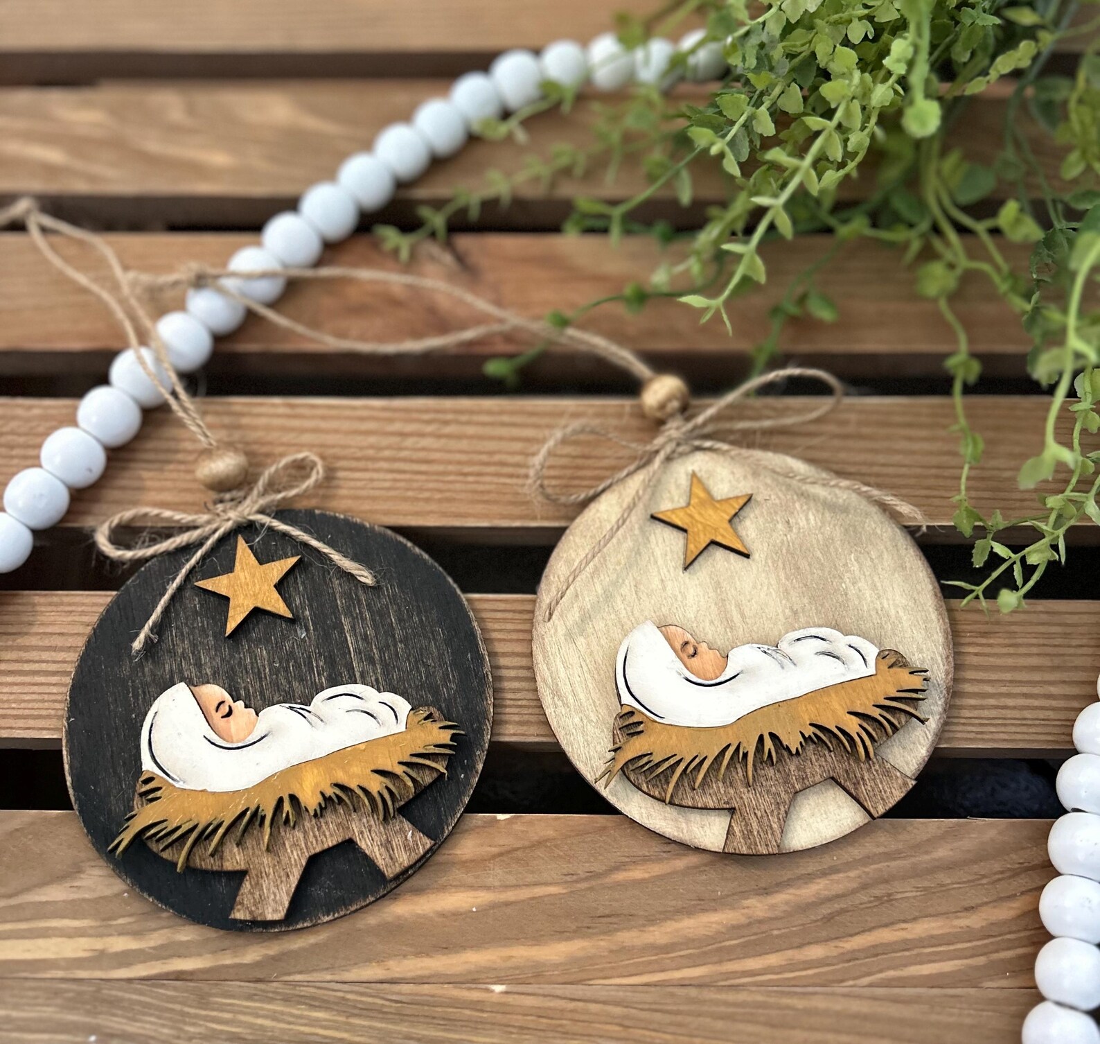 Rustic Nativity Ornament | Baby Jesus Nativity | Farmhouse Christmas ...