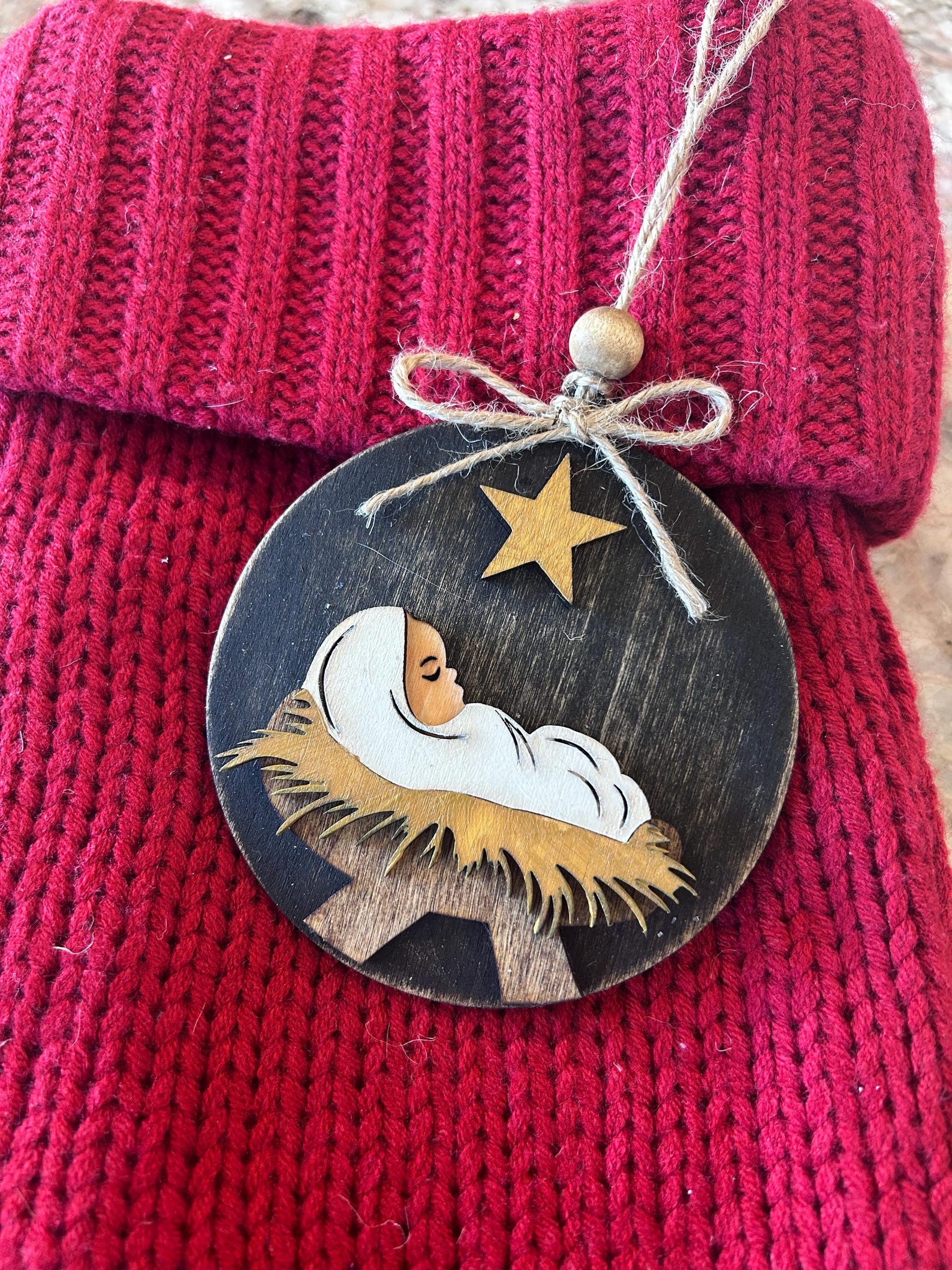Rustic Nativity Ornament | Baby Jesus Nativity | Farmhouse Christmas ...