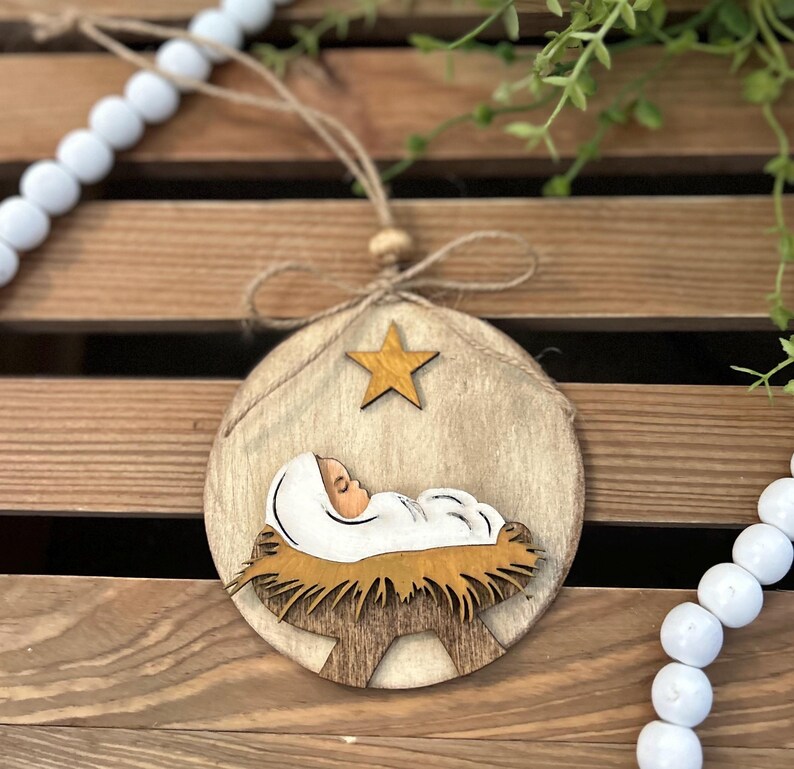 Rustic Nativity Ornament | Baby Jesus Nativity | Farmhouse Christmas ...