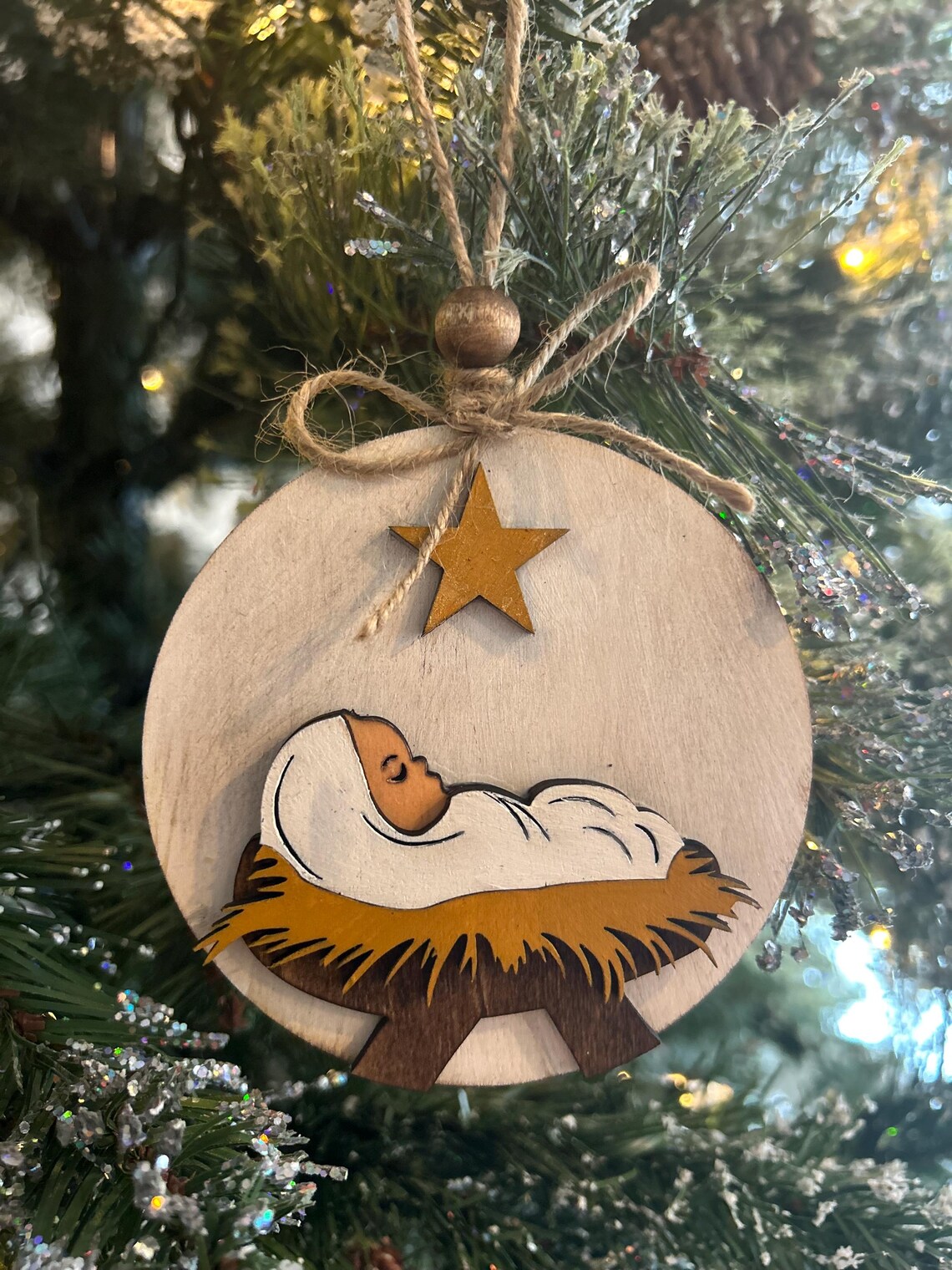 Rustic Nativity Ornament | Baby Jesus Nativity | Farmhouse Christmas ...