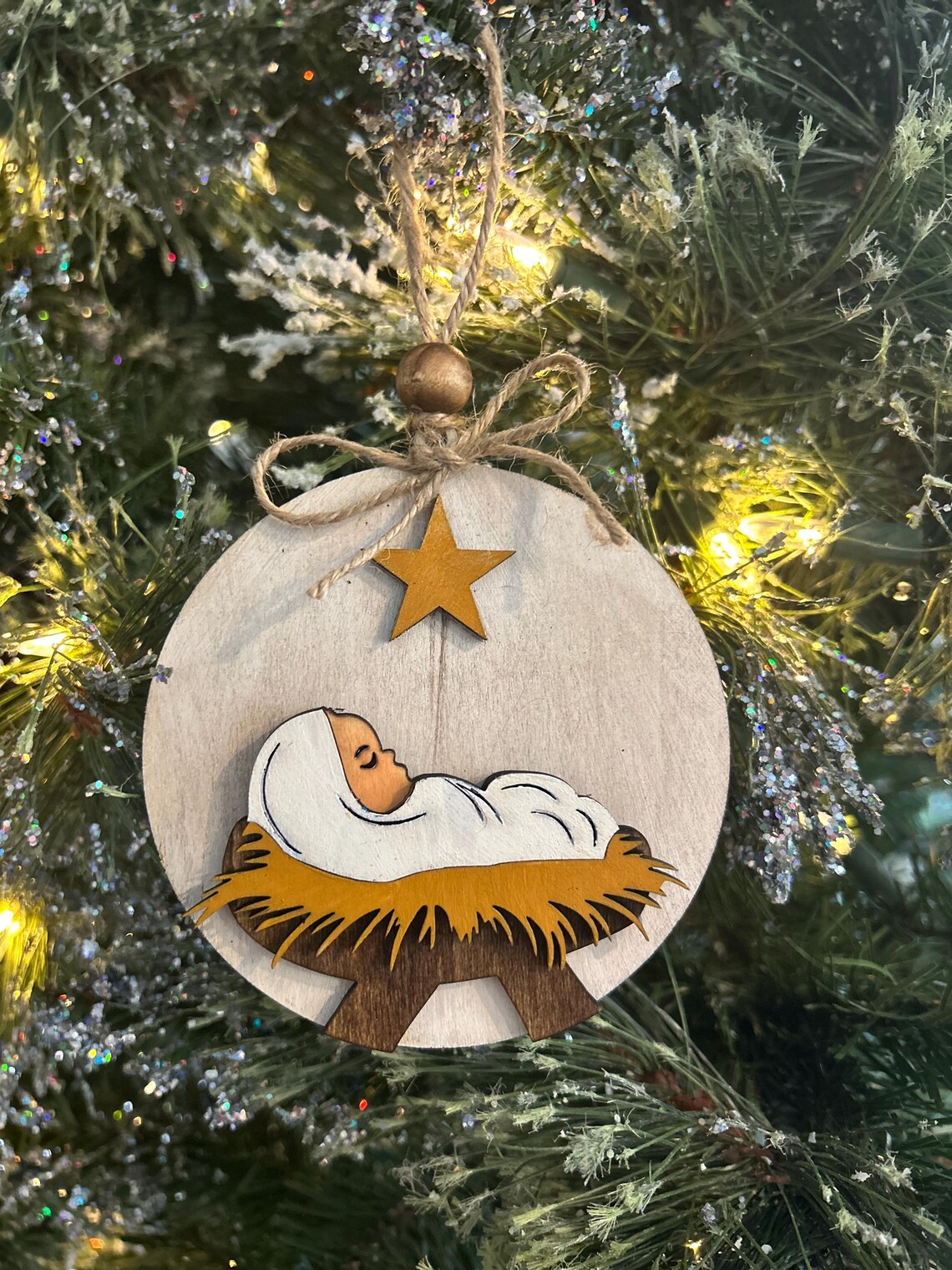 Rustic Nativity Ornament | Baby Jesus Nativity | Farmhouse Christmas ...