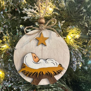 Rustic Nativity Ornament | Baby Jesus Nativity | Farmhouse Christmas ...
