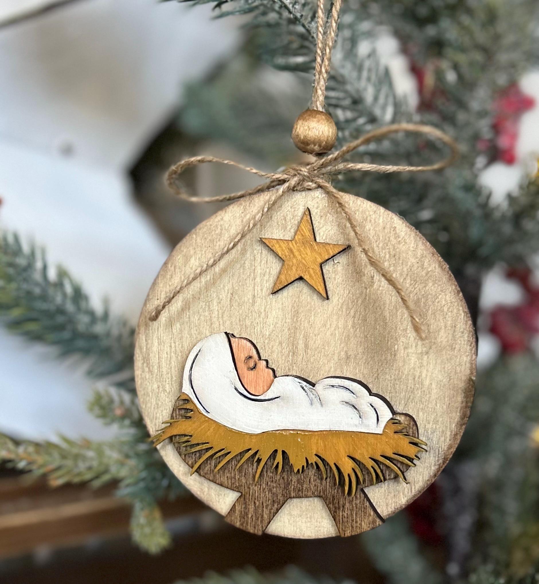Rustic Nativity Ornament | Baby Jesus Nativity | Farmhouse Christmas ...
