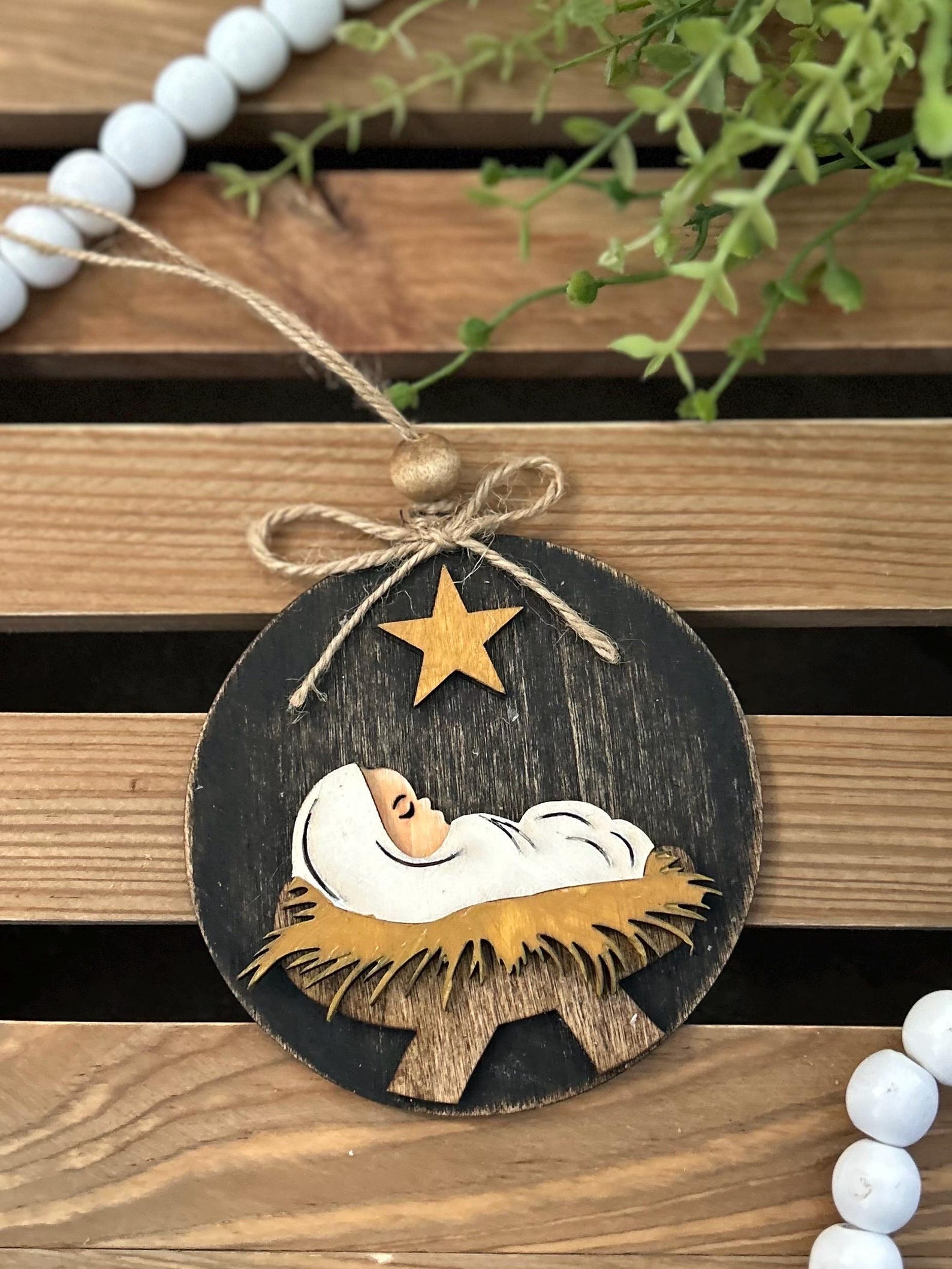 Rustic Nativity Ornament | Baby Jesus Nativity | Farmhouse Christmas ...