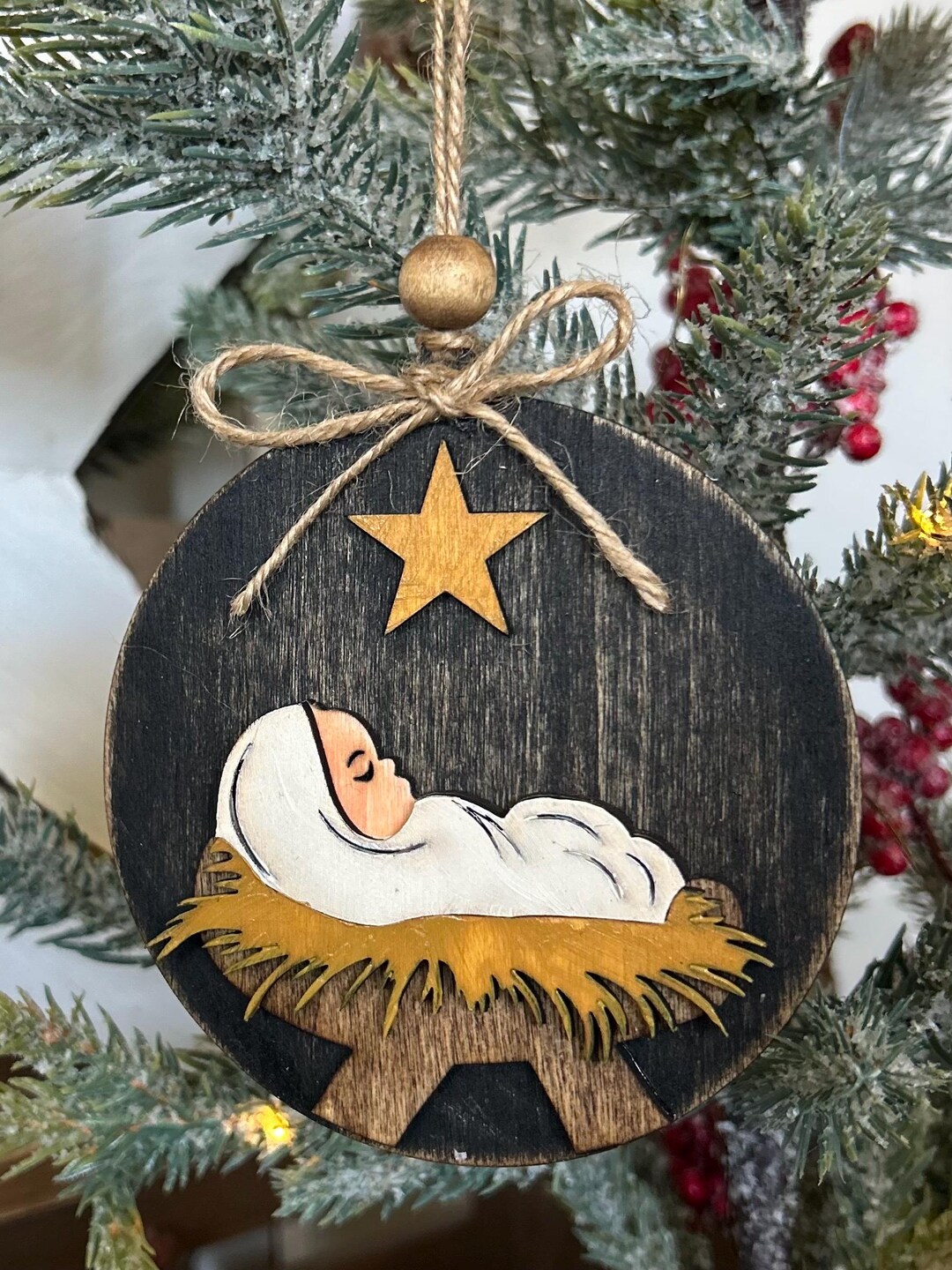 Rustic Nativity Ornament | Baby Jesus Nativity | Farmhouse Christmas ...