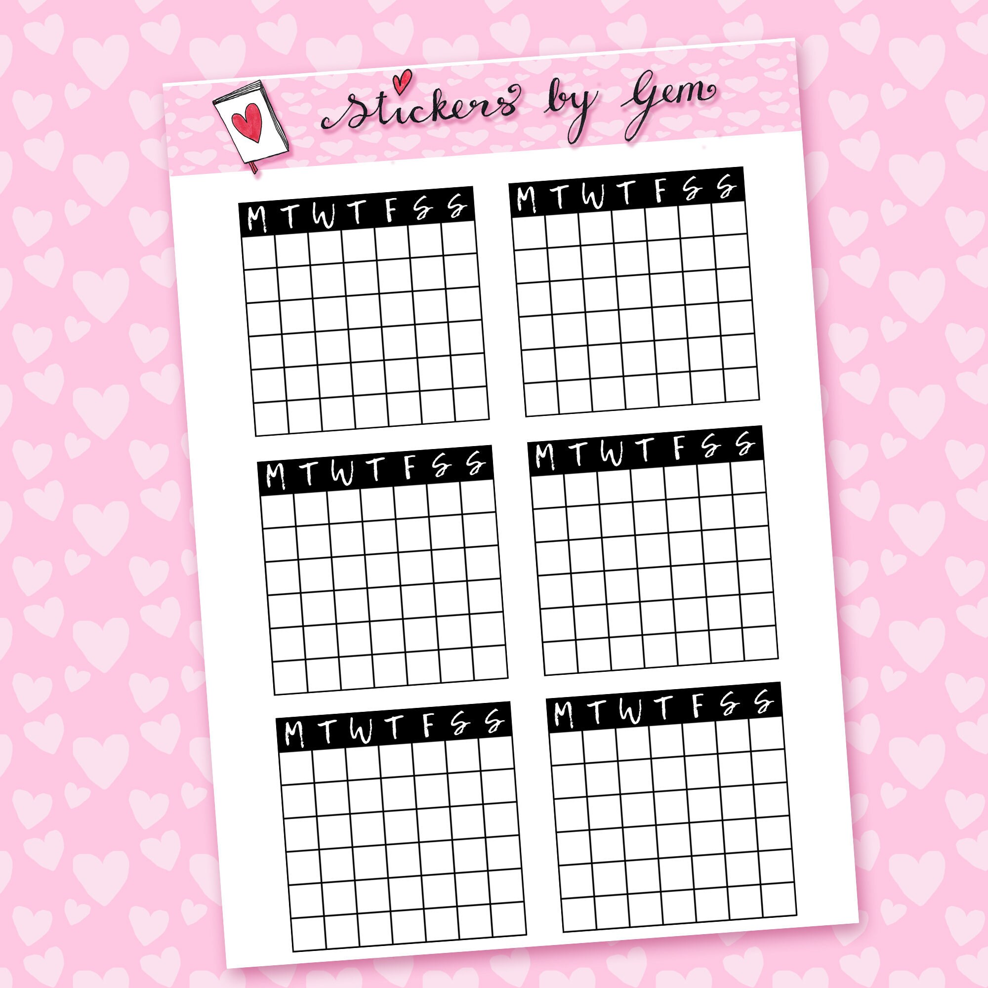 Black and White monthly blank Square Tracker Calendar Stickers fill in ...