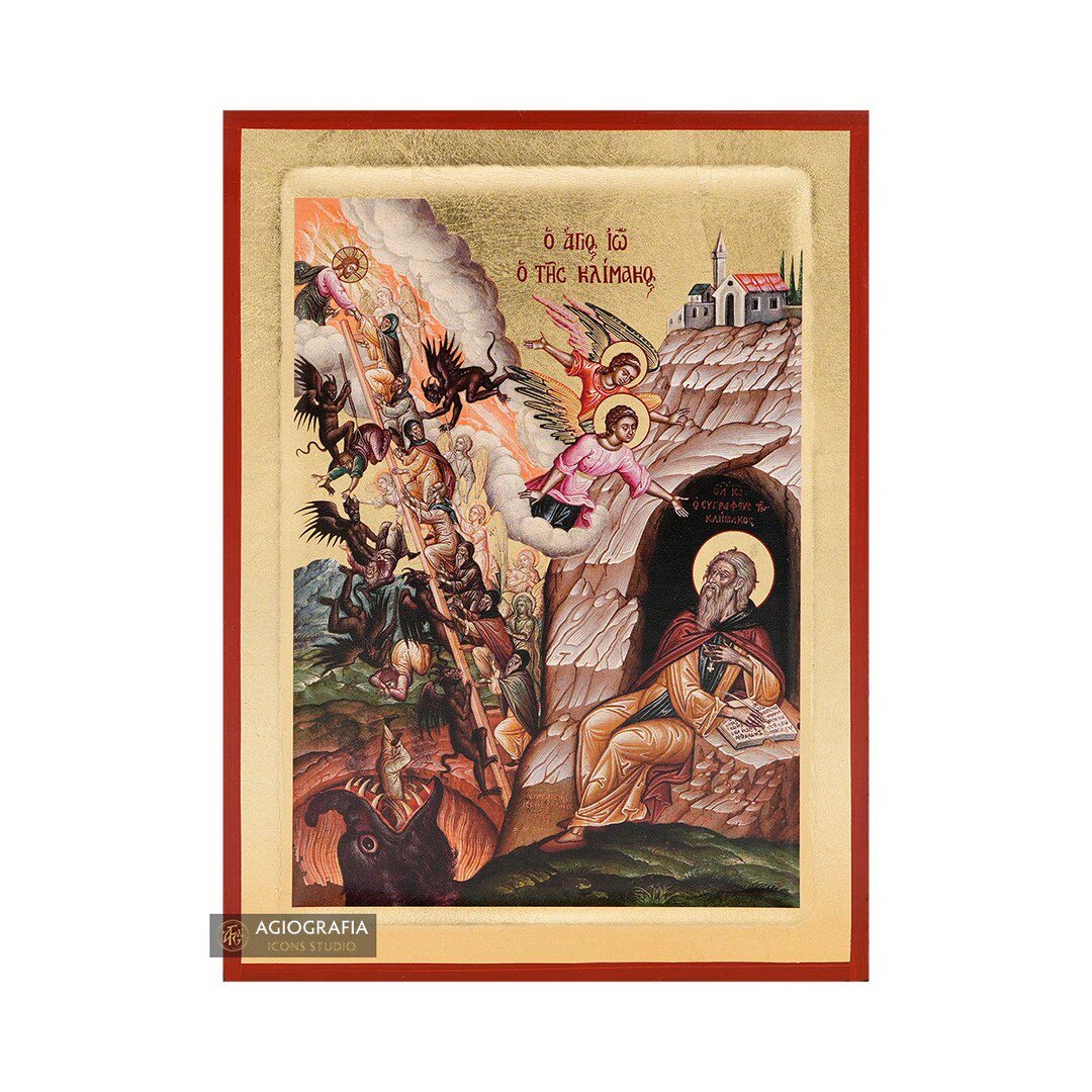 18k Ladder of the Divine Ascent Christian Orthodox Icon on Wood With ...