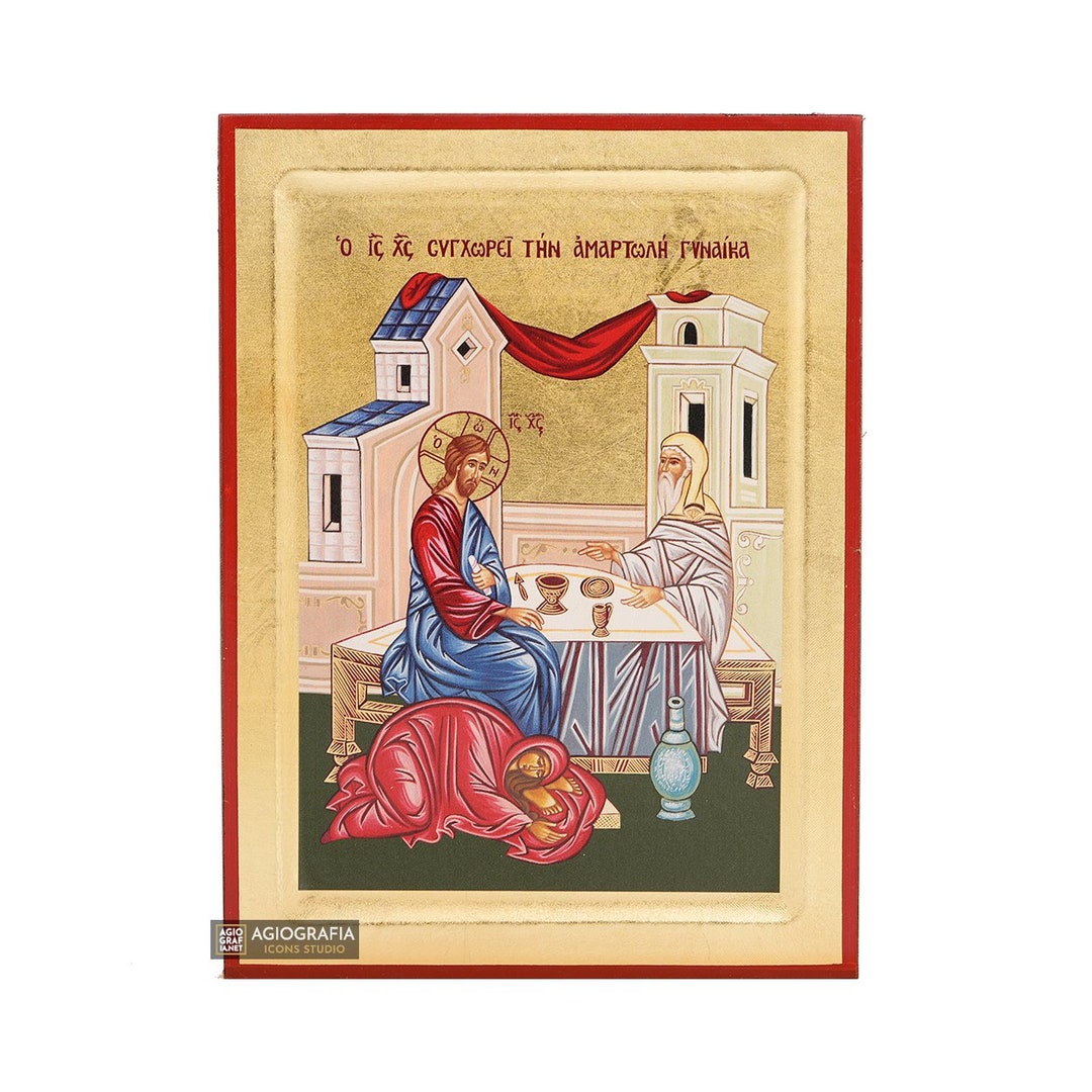 18k Jesus Christ Forgiving the Sinful Woman Christian Orthodox Icon on ...