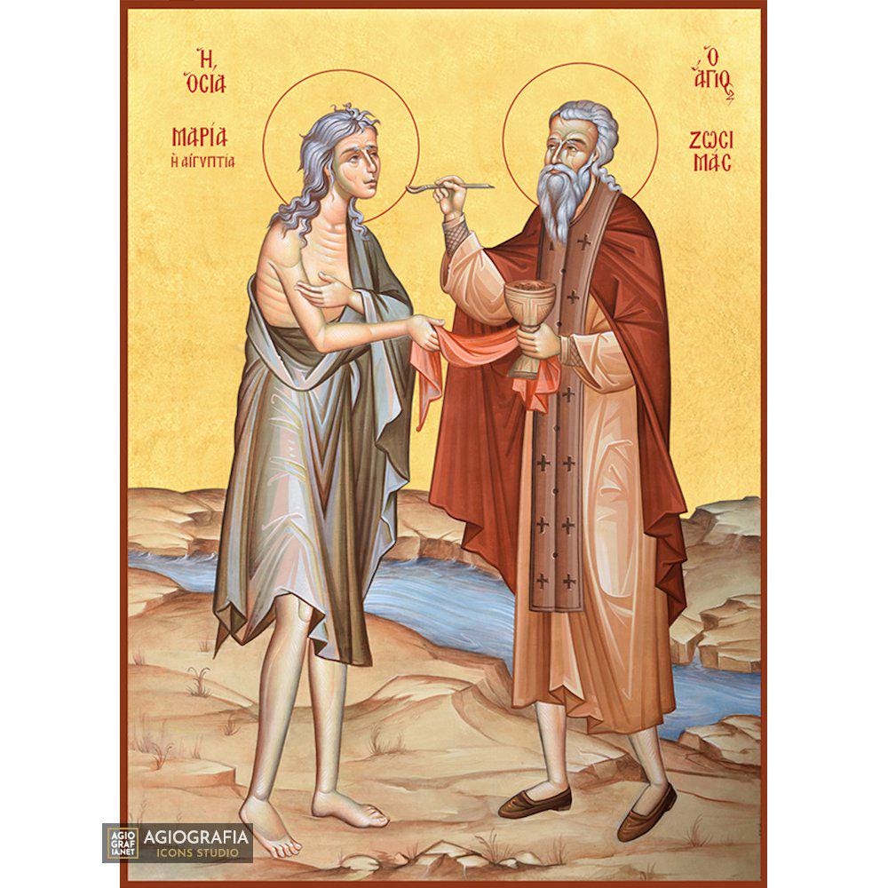 Saint Mary of Egypt and Saint Zosimas Orthodox Icon | GOLD LEAF 22k ...