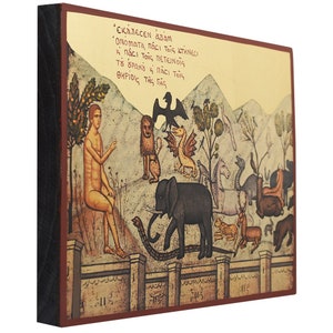 Rightful Adam Naming the Animals Orthodox Icon on Wood With Matte Gold ...