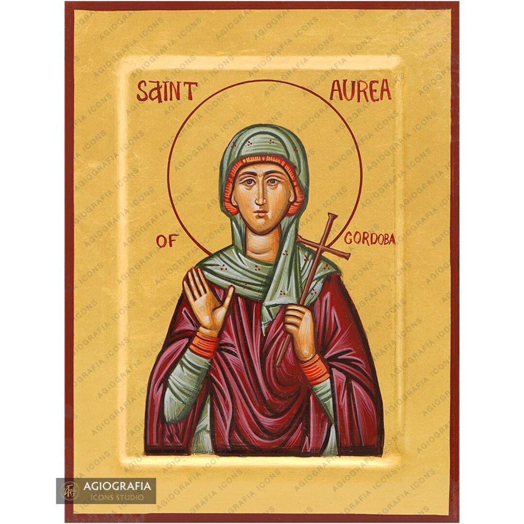24k Saint Aurea of Cordoba Handwritten Christian Orthodox Icon on Wood ...