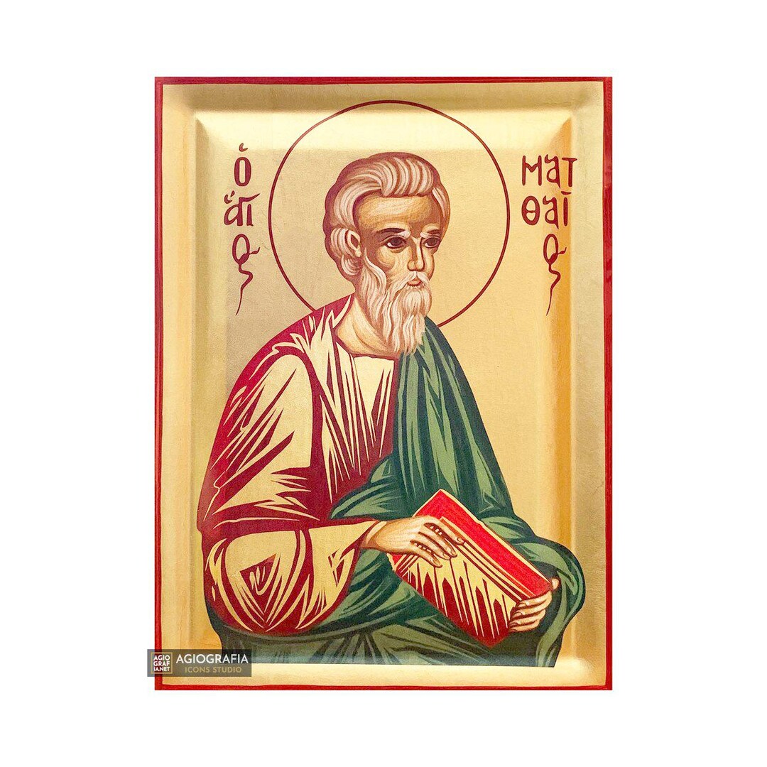Saint Apostle Matthew Handcrafted Icon GOLD LEAVES Background in ...