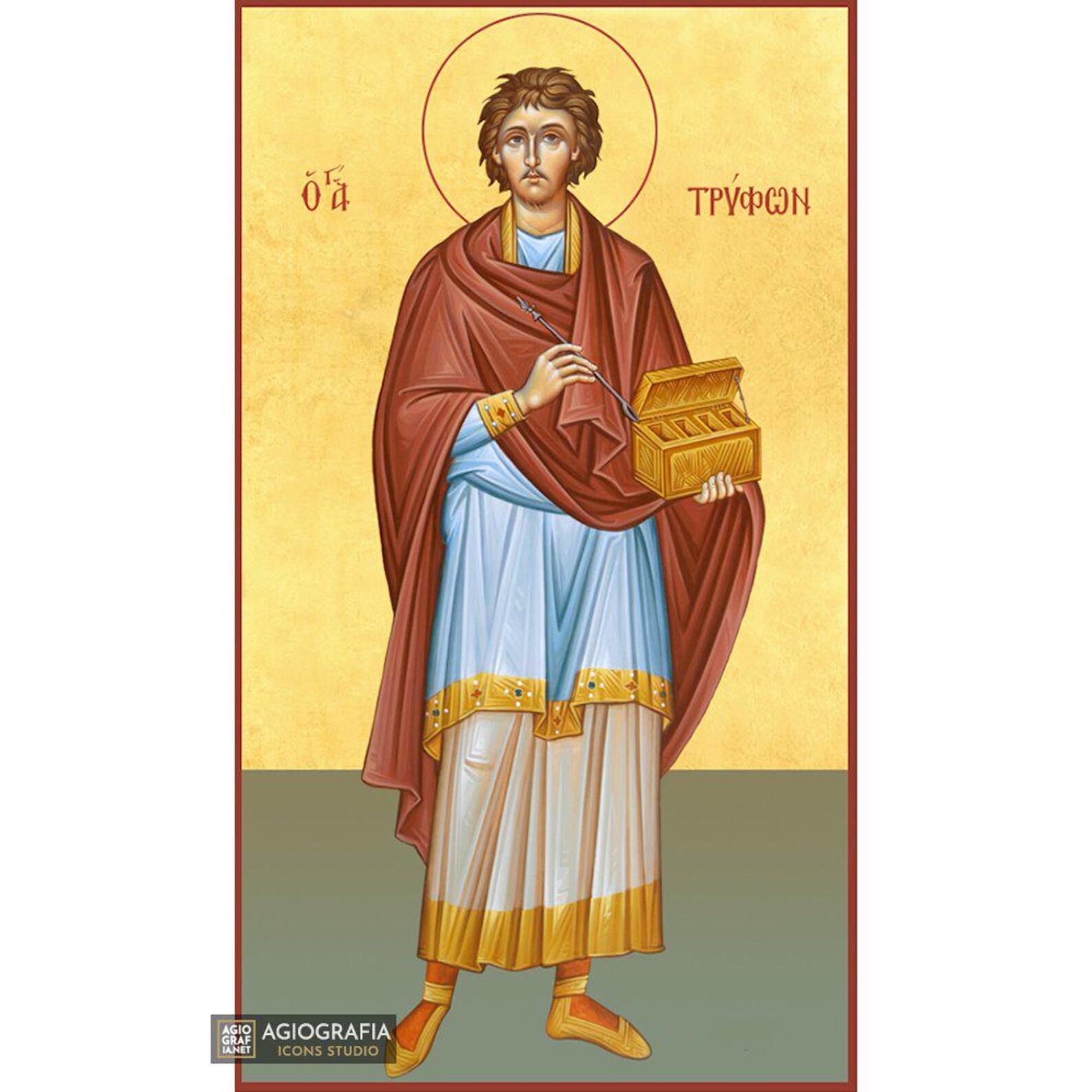 Saint Triphon - GOLD LEAF 22k - Wood - Handcrafted Icon - Mounted Icon ...