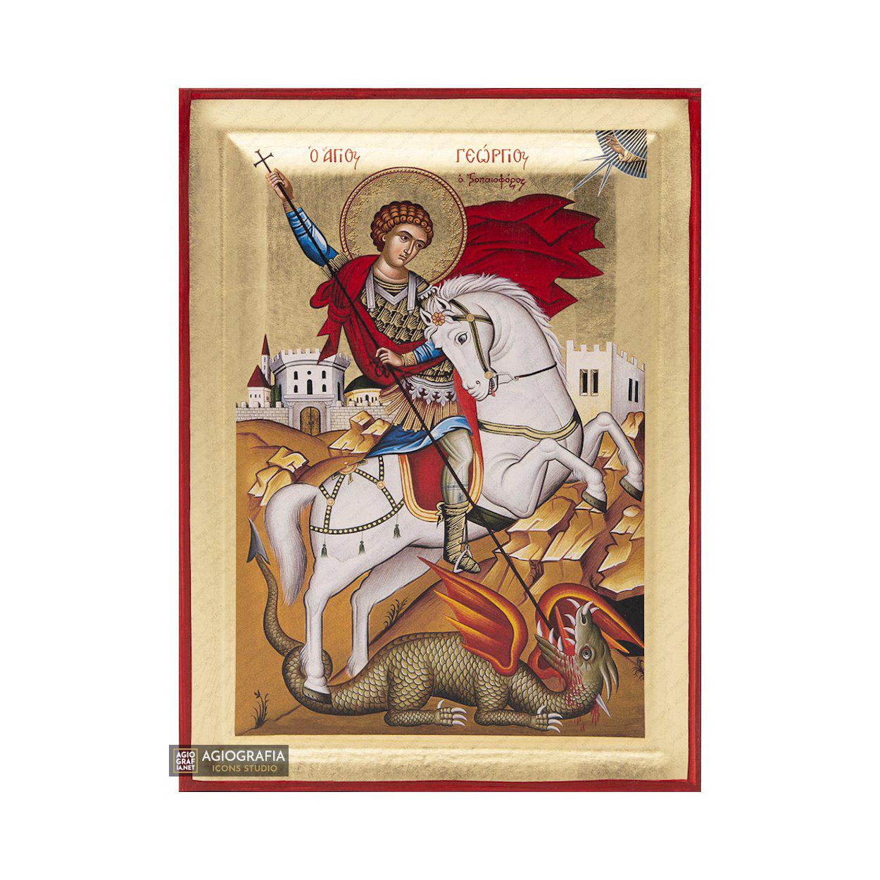 Saint George Handcrafted Icon With GOLD LEAVES Background in a Recessed ...