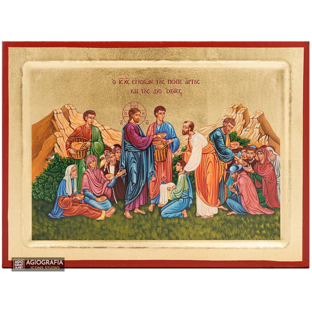 18 Karats Jesus Christ Blessing the Bread and Fish Greek Orthodox Wood ...