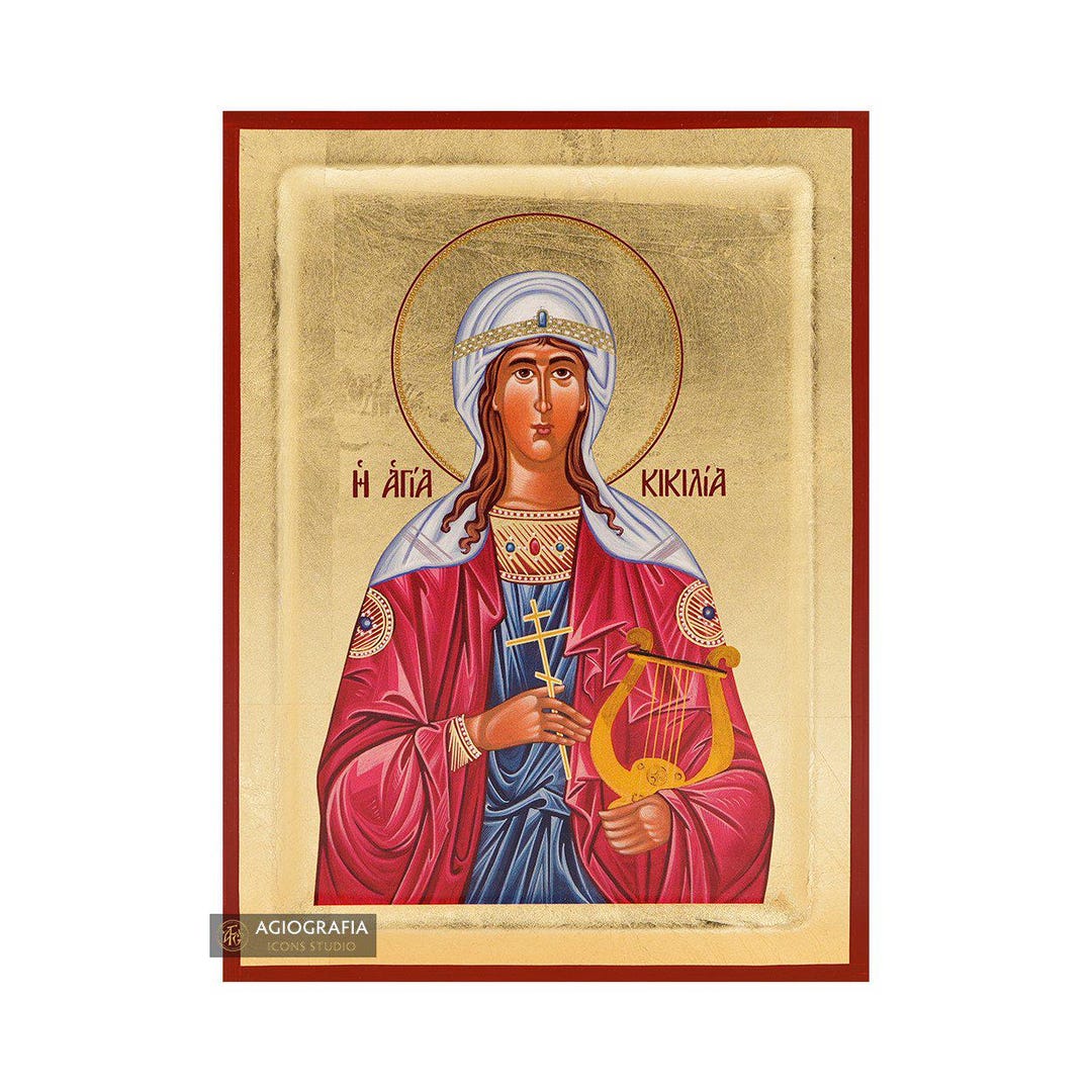 18k Saint Cecilia Christian Orthodox Icon on Wood With Gold Leaf ...
