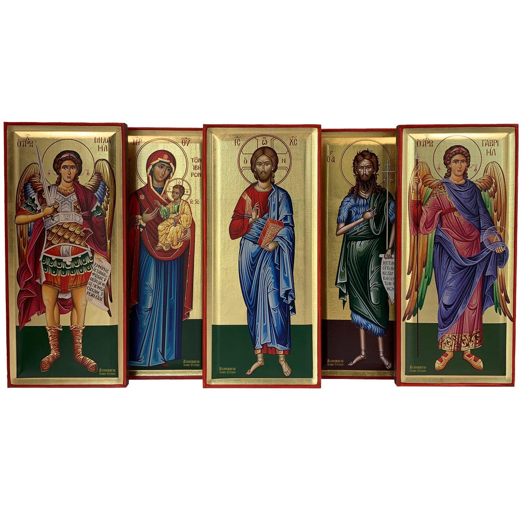 Set of Jesus Christ, Virgin Mary, Saint John, Archangels Michael and ...