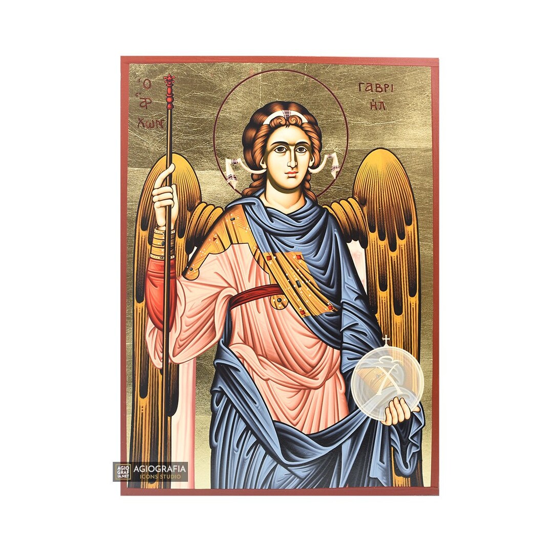 Archangel Gabriel Orthodox Icon on Wood With Matte Gold Leaves Gold ...