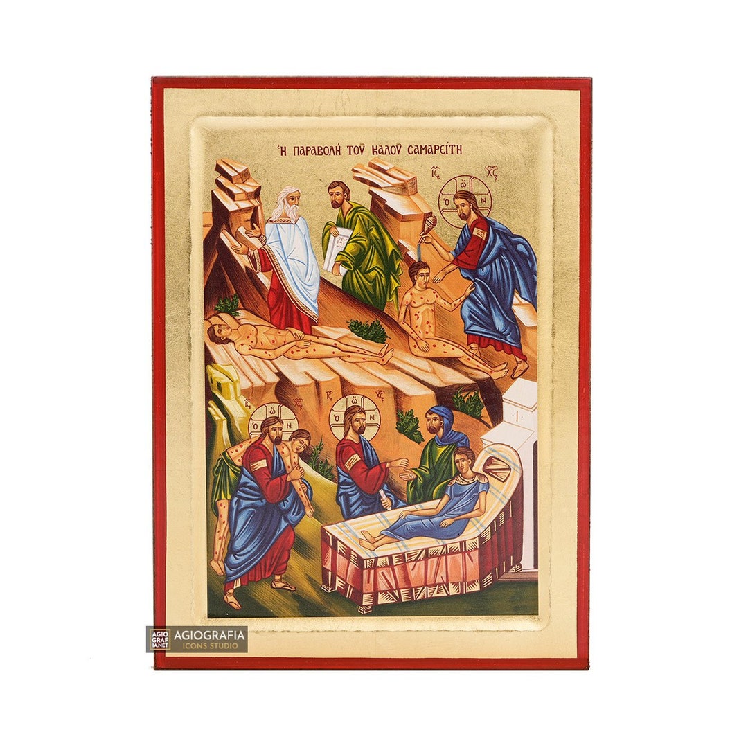 18k Parable of the Good Samaritan Christian Orthodox Icon on Wood With ...