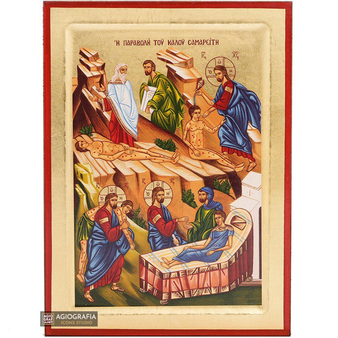 18k Parable of the Good Samaritan Christian Orthodox Icon on Wood With ...