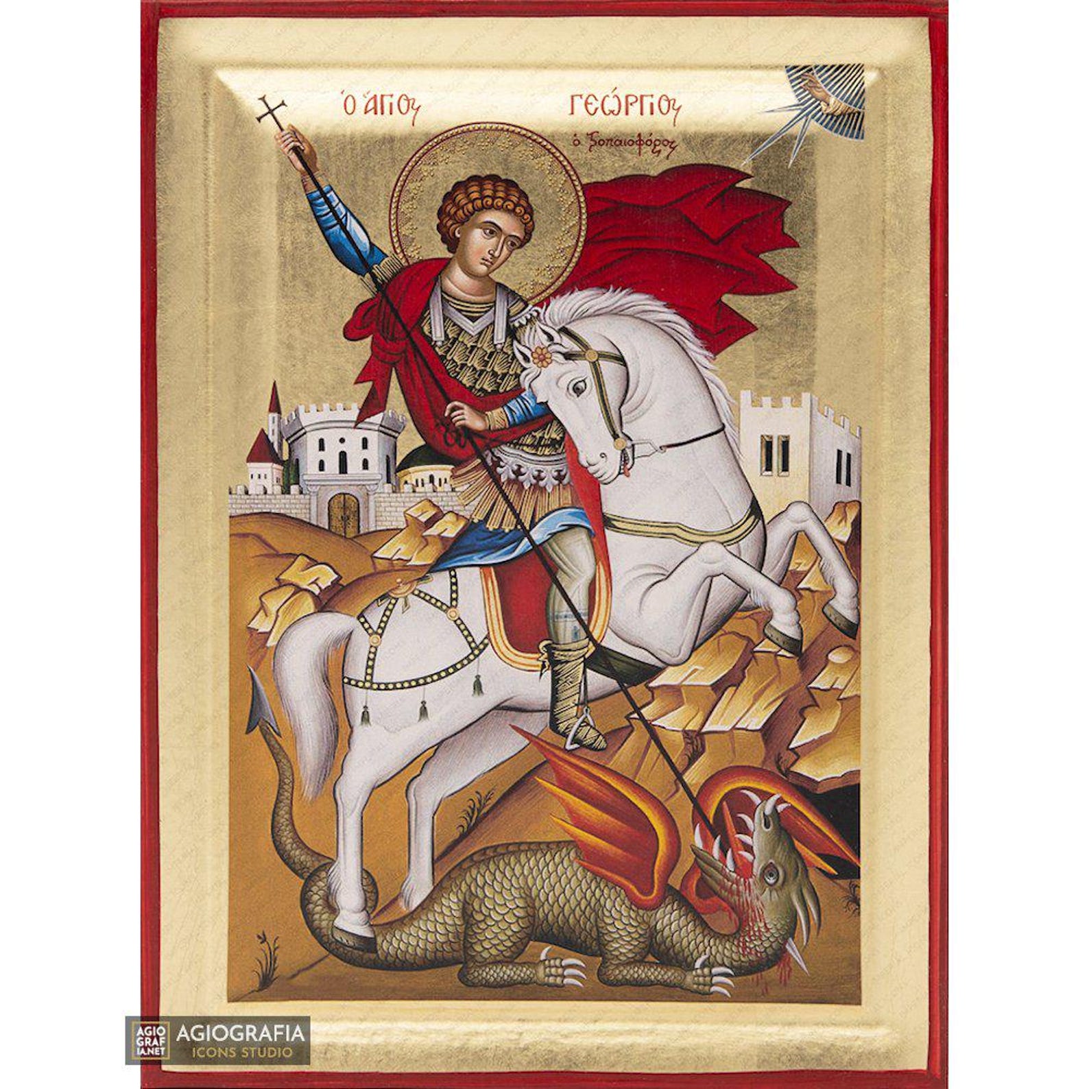 Saint George Handcrafted Icon With GOLD LEAVES Background in a Recessed ...