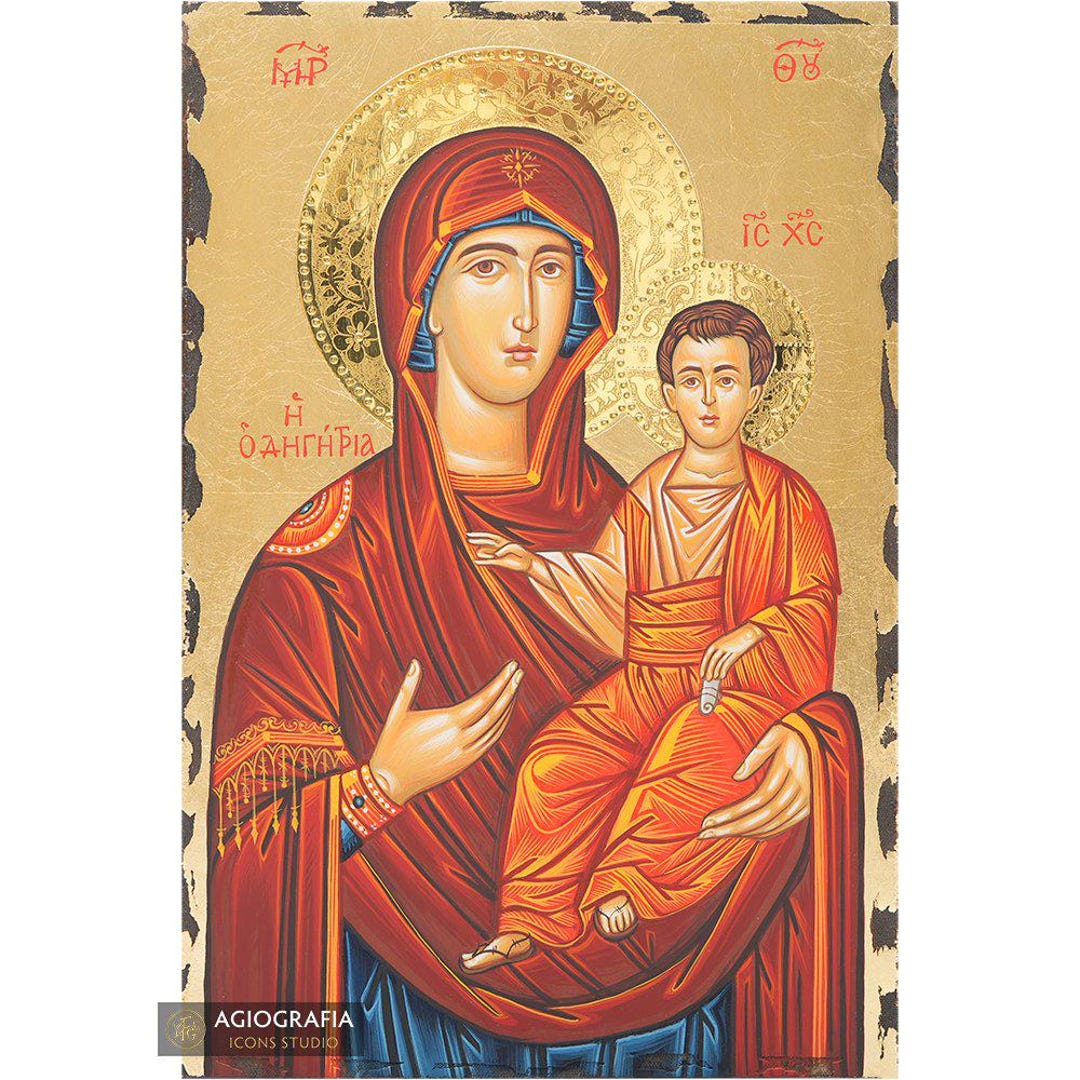 Virgin Mary the Directress Handwritten Icon on Wood With Gold Leaves ...