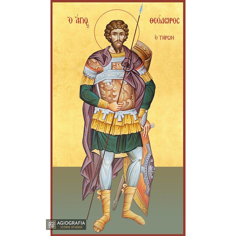 Saint Theodore Tyro - GOLD LEAF 22k - Wood - Handcrafted Icon - Mounted ...