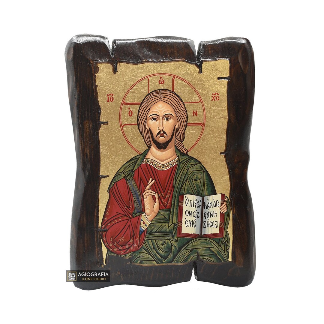 Jesus Christ Blessing Christian Orthodox Icon on Wood With Gold Leaf ...
