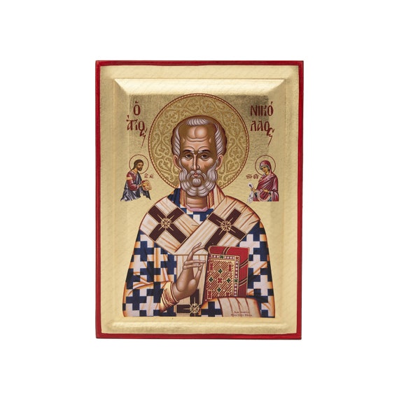 Saint Nicholas Handcrafted Icon with GOLD LEAVES background in | Etsy