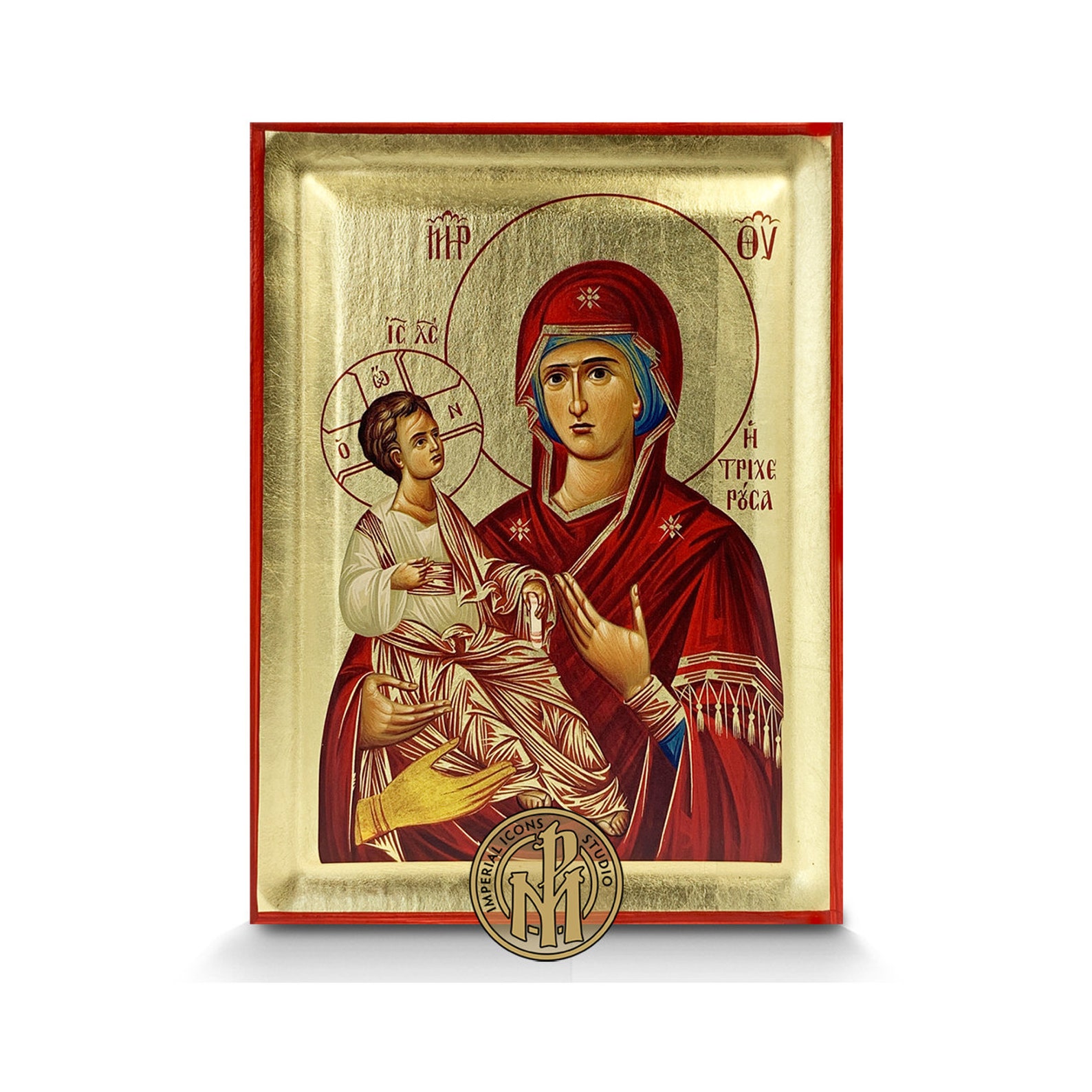 Virgin Mary Three Hands Handcrafted Icon With GOLD LEAVES - Etsy