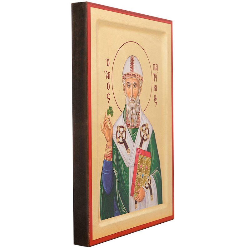 18 Karats Saint Patrick Gold Leaf Greek Orthodox Icon on Wood With ...