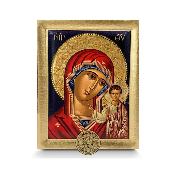 Virgin Mary Handcrafted Icon With GOLD LEAVES Background in a - Etsy