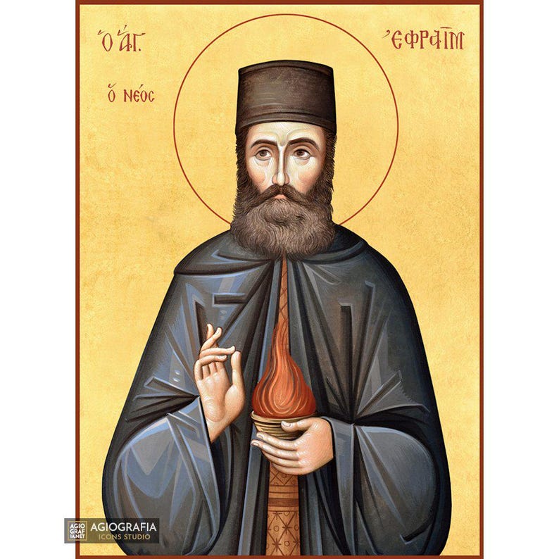 22 Karats St Efrem of Nea Makri Orthodox Icon | GOLD LEAF 22k - Wood ...