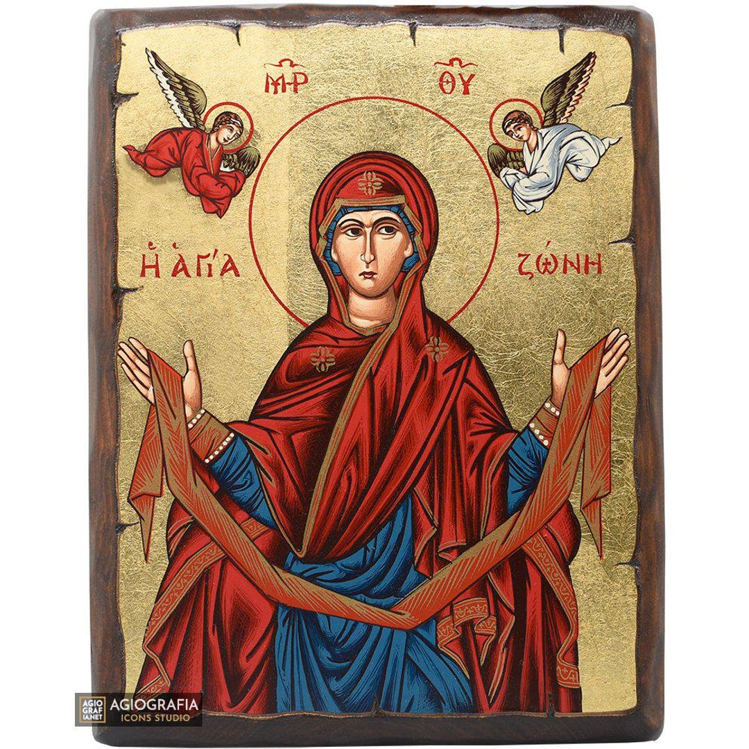 Virgin Mary With Holy Cincture (belt) Christian Orthodox Icon on Wood ...