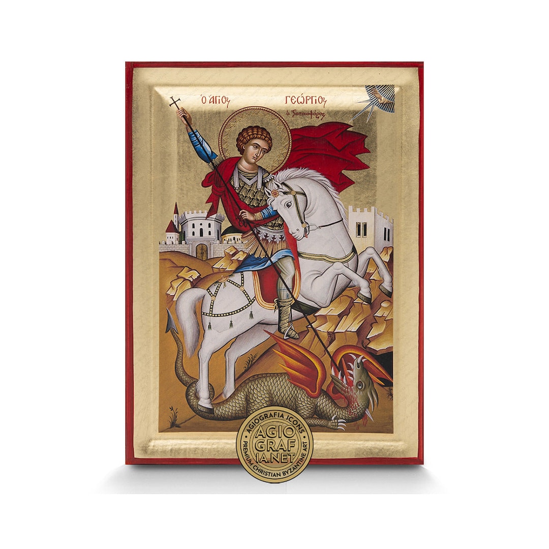 Saint George Handcrafted Icon With GOLD LEAVES Background in a - Etsy
