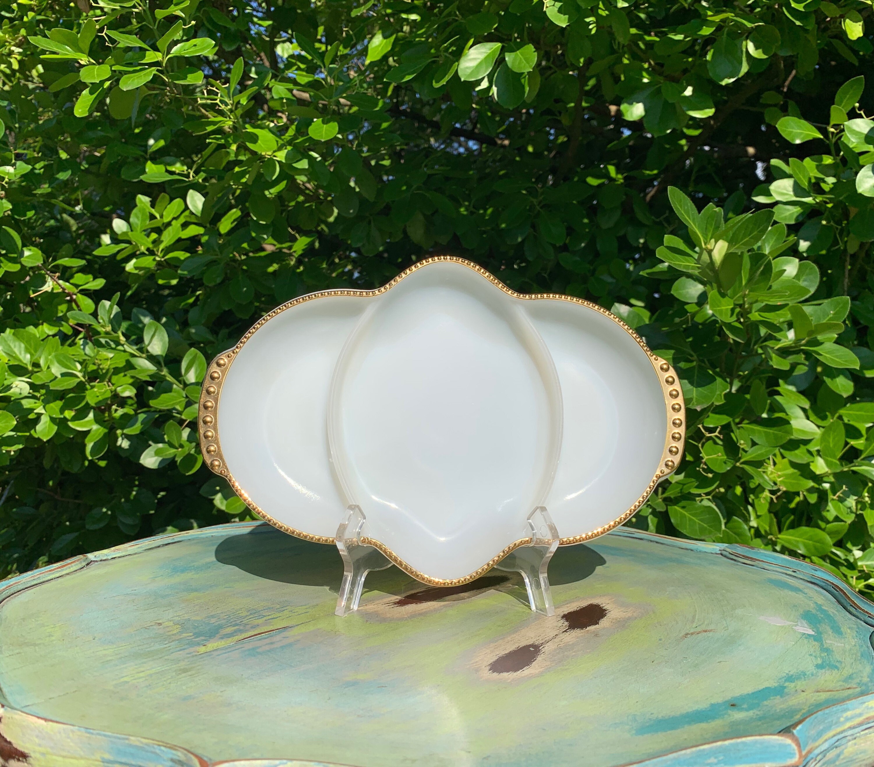 Vintage Fire King Dish - White - Gold - Etsy