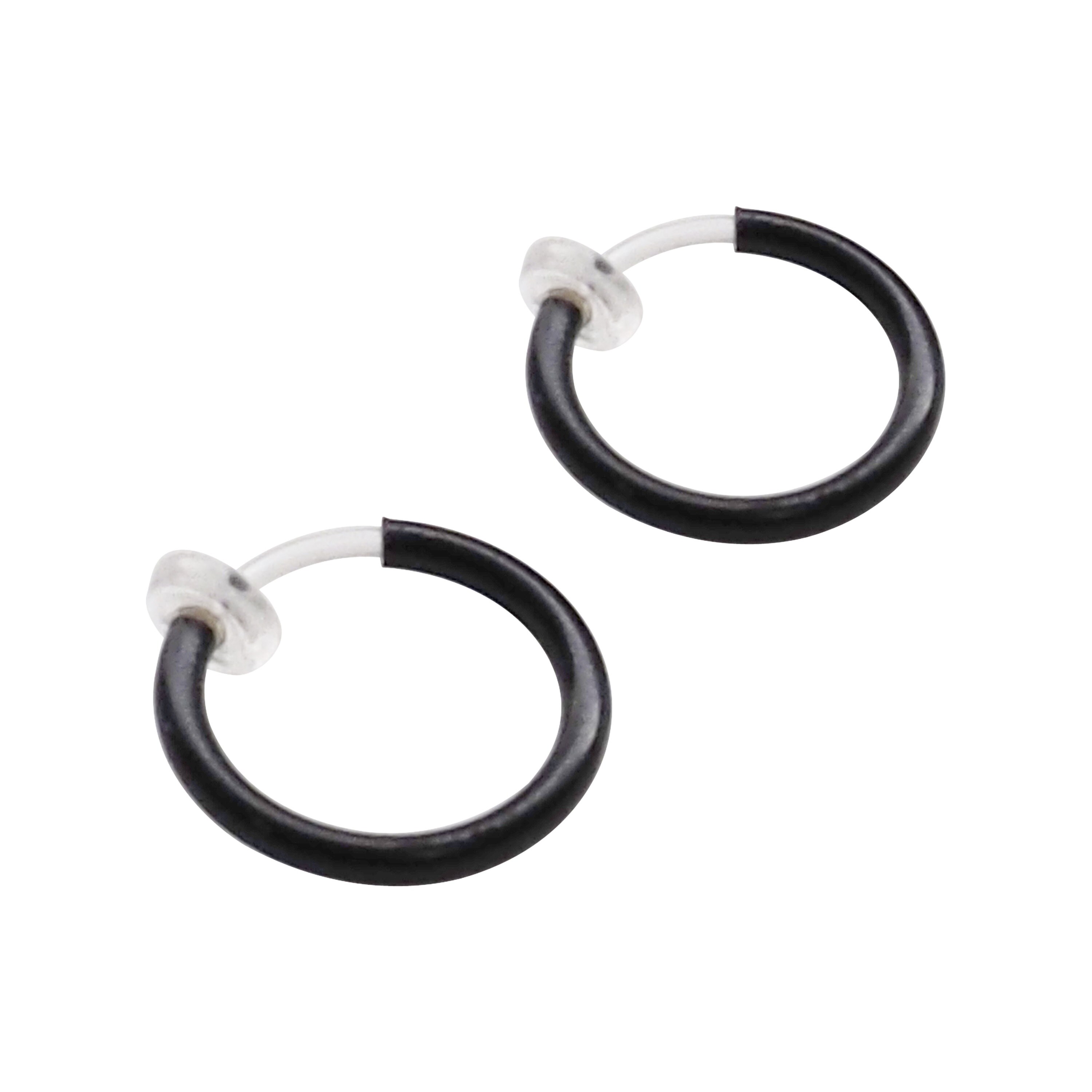 Black Clip on Hoop Earrings for Men, Men’s Invisible Hoops Clip ...